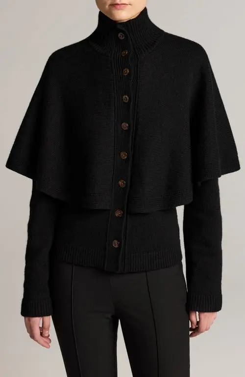 Vince Turtleneck Cape Cardigan - Black