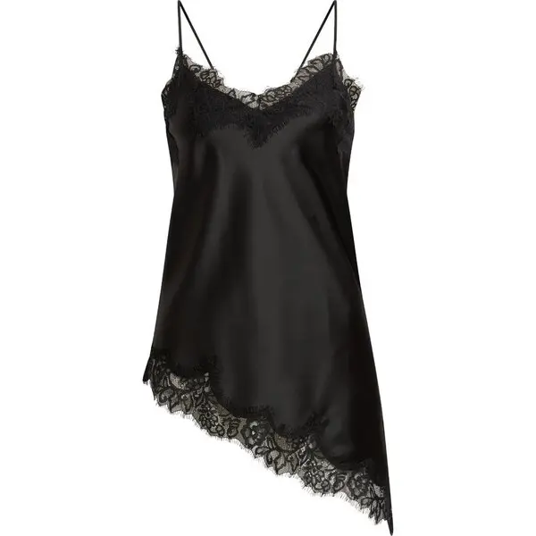 OPEN EDIT Asymmetrical Lace Satin Tank - Black