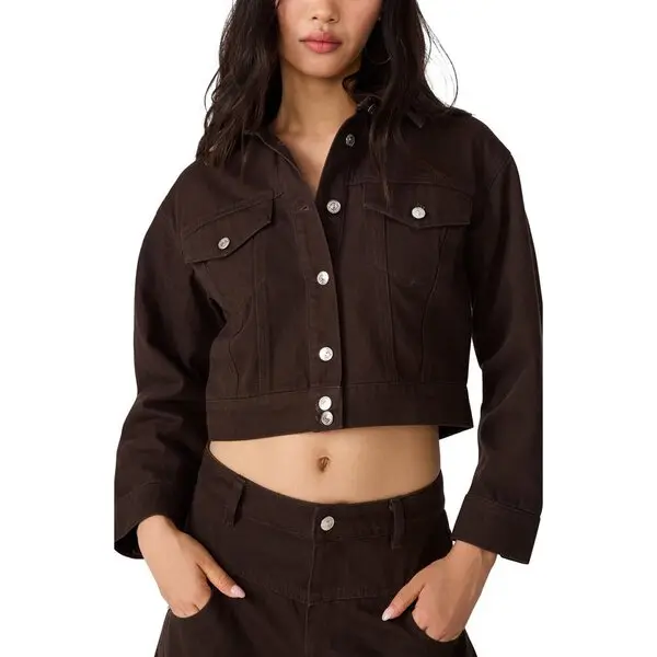 Steve Madden Dove Cropped Denim Jacket - Espresso