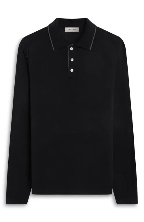 Bugatchi Merino Wool Polo Sweater - Black