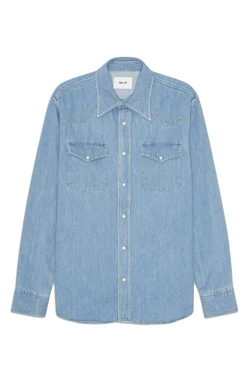 Nn07 Ricky 50015 Cotton Corduroy Snap-up Western Shirt - Light Indigo