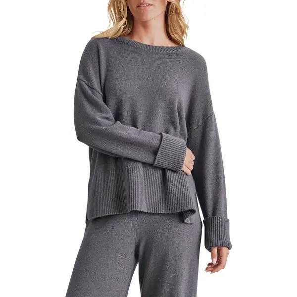 Splendid Haven Crewneck Cotton Blend Sweater - Ash Navy Blue