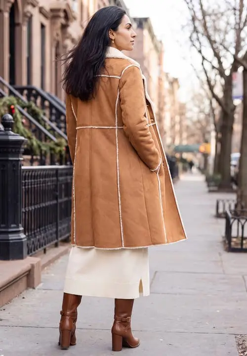 JESSICA LONDON Faux Shearling Midi Coat
