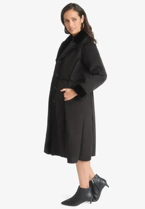 JESSICA LONDON Faux Shearling Midi Coat
