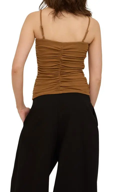 PROJECT SOCIAL T Ruched Jersey Camisole With Sweetheart Neck - Camel