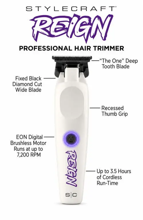 STYLECRAFT Reign Professional Cordless Hair Trimmer - White