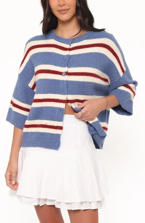 PETAL & PUP Lilith Striped Button-up Sweater - Blue Stripe