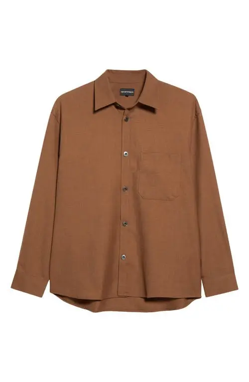 Emporio Armani Virgin Wool Button-up Overshirt - Tan