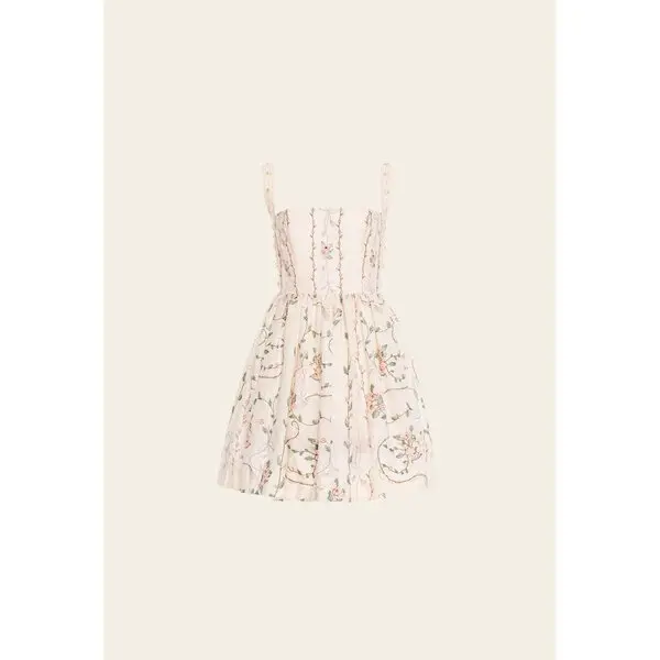 Agua Bendita Mielero Navegante Mini Dress With Floral Embroidery And Pearl Embellishments - Ivory