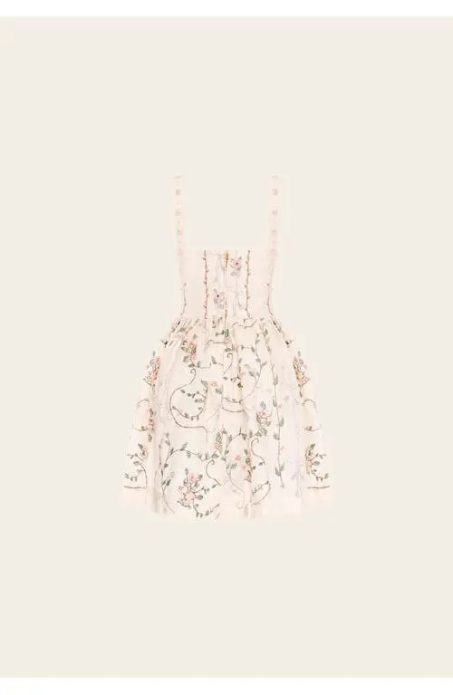 Agua Bendita Mielero Navegante Mini Dress With Floral Embroidery And Pearl Embellishments
