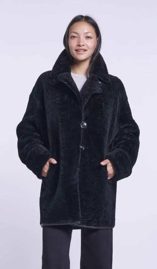 BLUE DUCK Oversized Shearling Jacket - Black