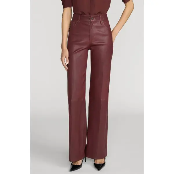 FRAME The Leather Slim Palazzo Leather Pants - Currant