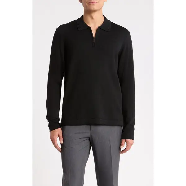 JACK VICTOR Merino Wool Quarter Zip Sweater - Black