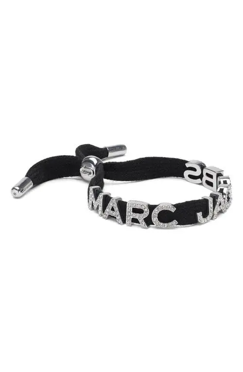 Marc Jacobs Laced Logo Adjustable Slider Bracelet With Crystal Embellishments - Silver/black