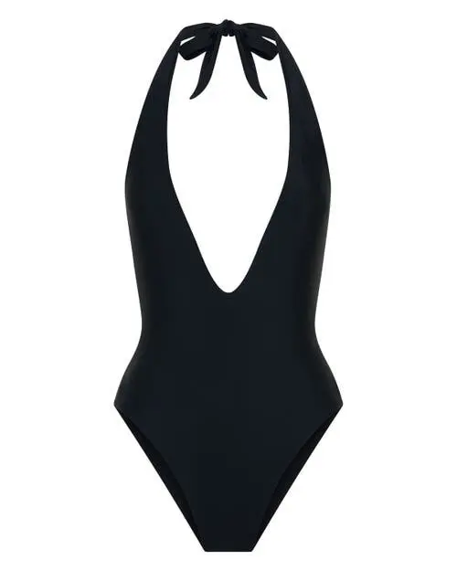 VACAY SWIMWEAR Vienna One Piece Polka Dot Halterneck Swimsuit - Black