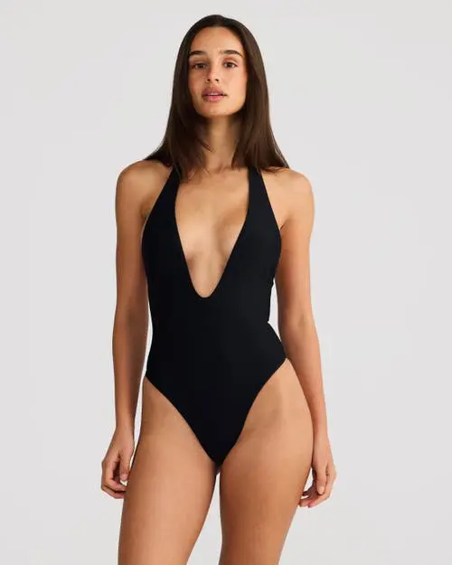 VACAY SWIMWEAR Vienna One Piece Polka Dot Halterneck Swimsuit - Black