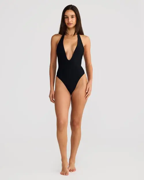 VACAY SWIMWEAR Vienna One Piece Polka Dot Halterneck Swimsuit - Black