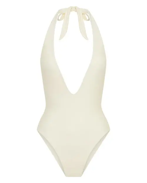 VACAY SWIMWEAR Vienna One Piece Polka Dot Halterneck Swimsuit - Ivory