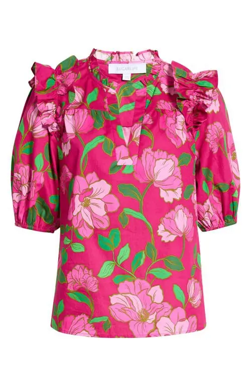 SUGARLIPS Paz Puff Sleeve Cotton Poplin Top