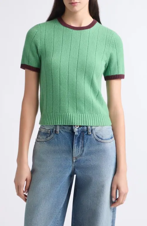 Guest In Residence Ribbed Cashmere Ringer Tee - Highland/fig