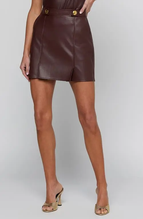 L'Agence Nolina Button Tab Faux Leather Miniskirt - Deep Mahogany