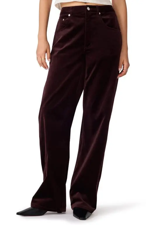 Steve Madden Sydnee Stretch Velvet Wide Leg Pants - Deep Fig