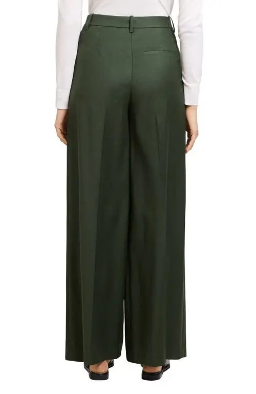 Theory Wide Leg Pleated Virgin Wool Trousers - Ivy