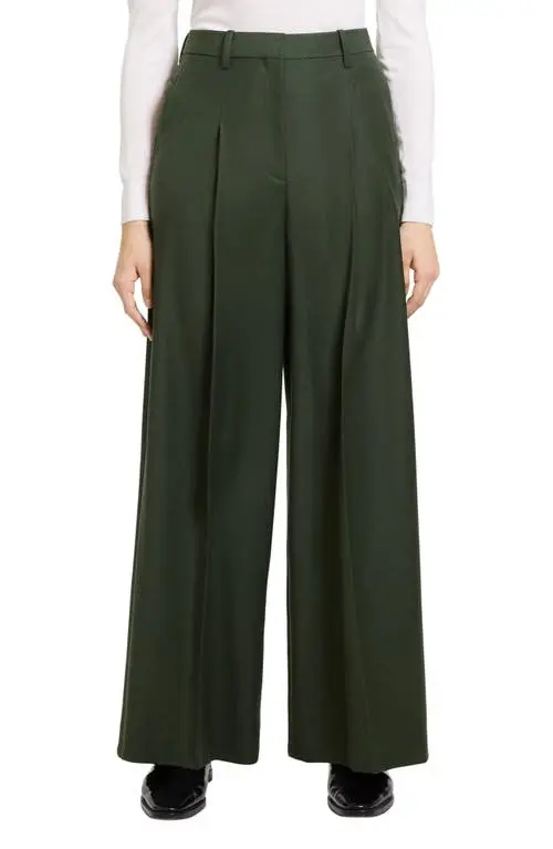 Theory Wide Leg Pleated Virgin Wool Trousers - Ivy