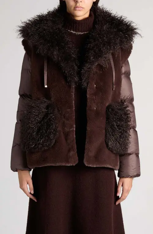 Moncler Immersif Faux Fur Trim Jacket - Brown