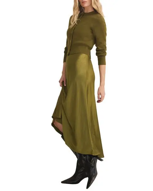 Mint Velvet Layered Satin Knit Midi Dress