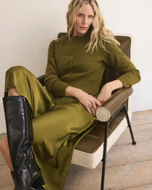 Mint Velvet Layered Satin Knit Midi Dress