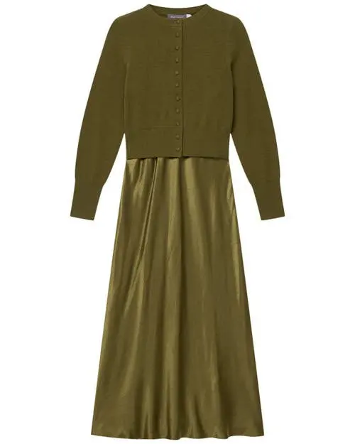 Mint Velvet Layered Satin Knit Midi Dress
