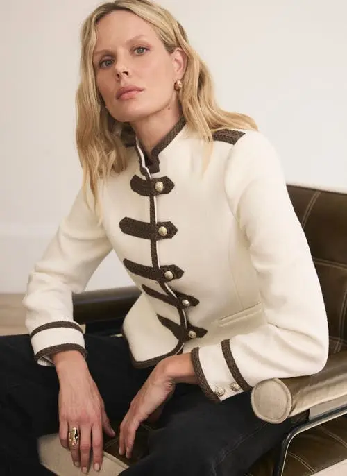 Mint Velvet Textured Military-inspired Jacket With Contrast Detailing