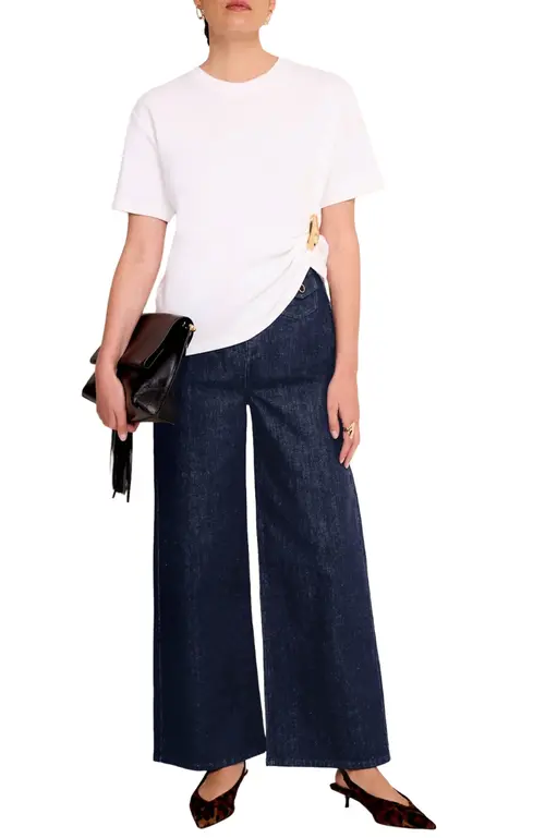 Mint Velvet Dark Indigo Patch Pocket Wide Leg Crop Jeans