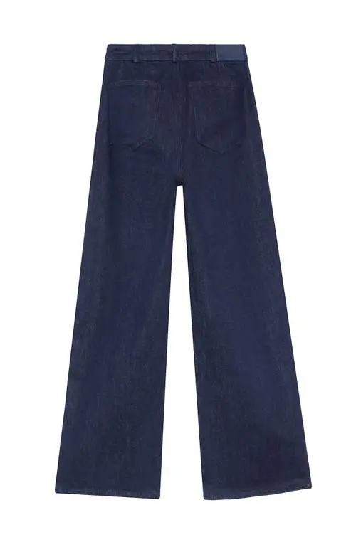 Mint Velvet Dark Indigo Patch Pocket Wide Leg Crop Jeans