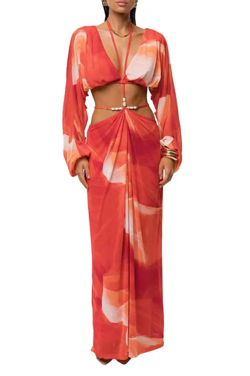 JLUXLABEL Selene Draped Top - Sunset Red
