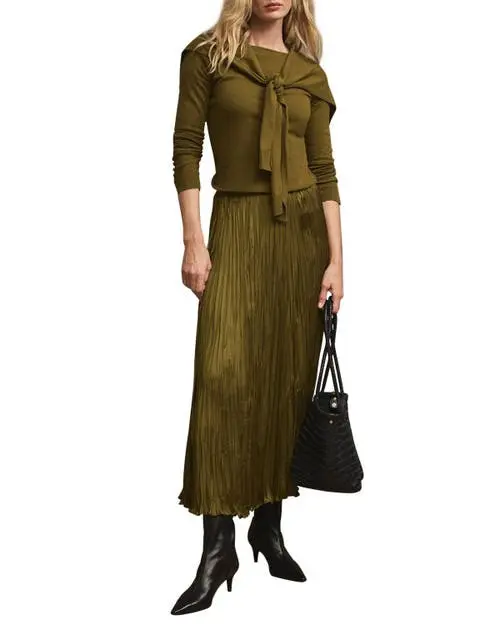 Mint Velvet Crinkle Maxi Skirt - Green