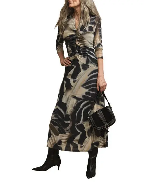 Mint Velvet Abstract Print Mesh Midi Dress