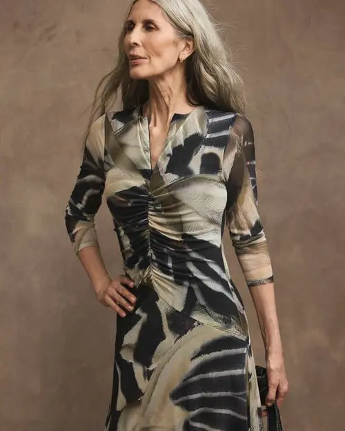 Mint Velvet Abstract Print Mesh Midi Dress