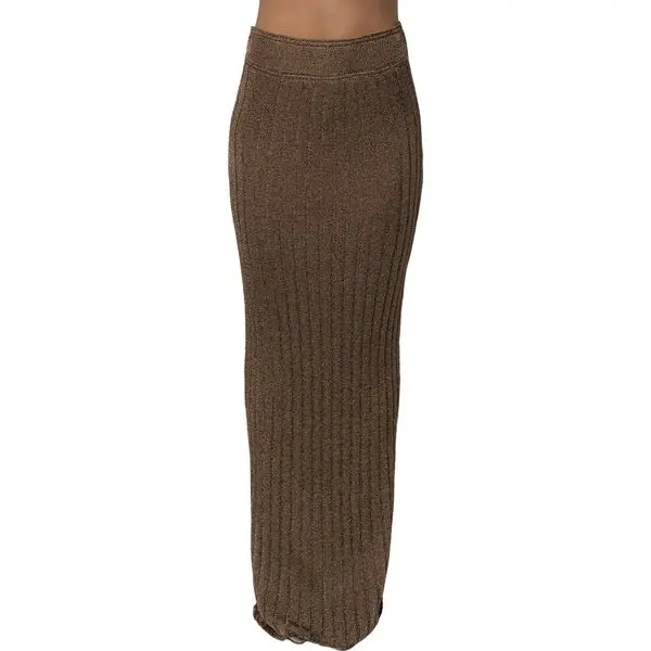 JLUXLABEL Metallic Ribbed Knit Maxi Skirt - Bronze