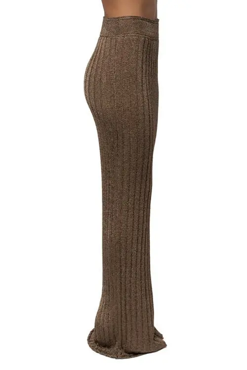 JLUXLABEL Metallic Ribbed Knit Maxi Skirt - Bronze