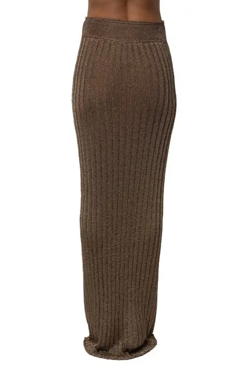 JLUXLABEL Metallic Ribbed Knit Maxi Skirt - Bronze