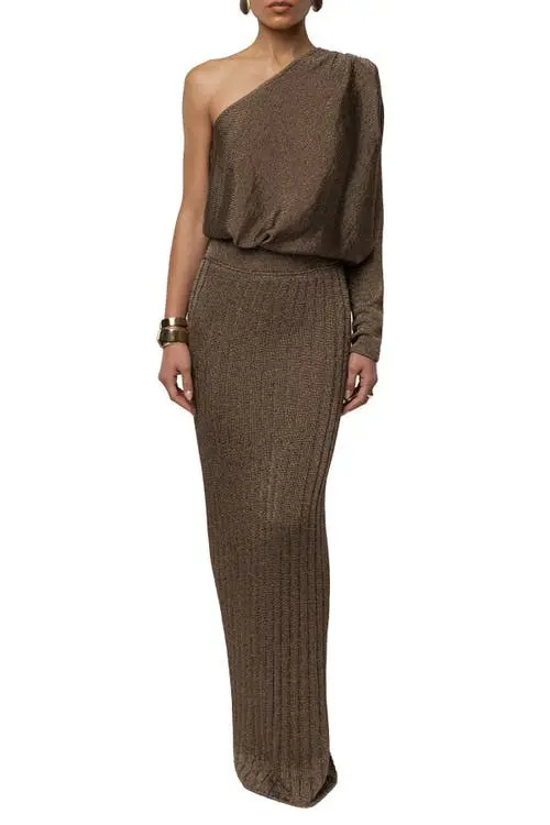 JLUXLABEL Metallic Ribbed Knit Maxi Skirt - Bronze