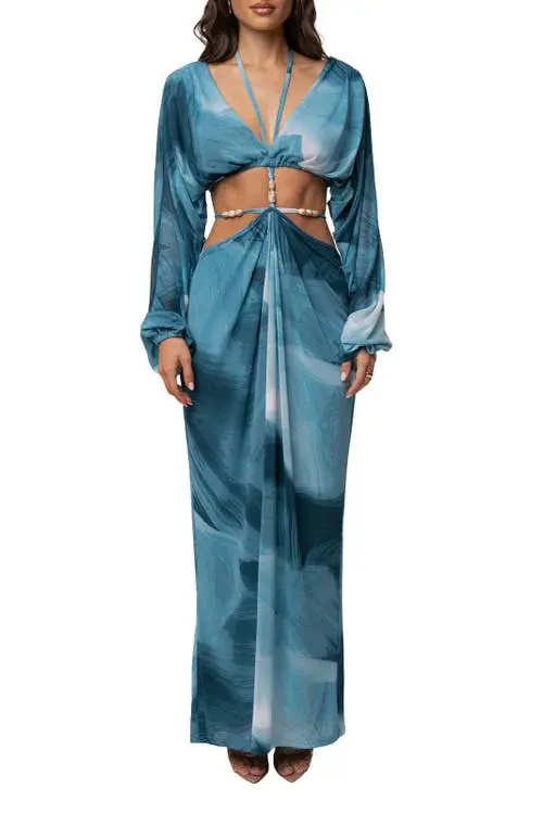 JLUXLABEL Hera Draped Maxi Skirt - Sunset Blue
