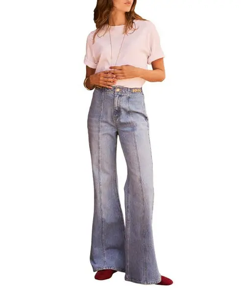 Mint Velvet Full Length Flared Jeans - Blue