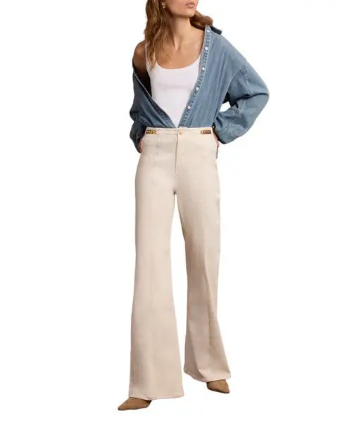 Mint Velvet Full Length Flared Jeans With Disc Detailing - Cream