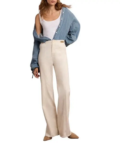 Mint Velvet Full Length Flared Jeans With Disc Detailing - Cream