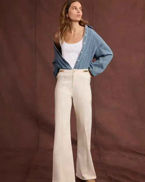 Mint Velvet Full Length Flared Jeans With Disc Detailing - Cream