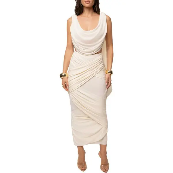 JLUXLABEL Divine Drape Mesh Skirt Set - Ivory