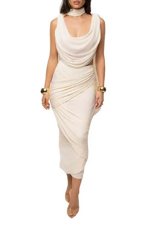 JLUXLABEL Divine Drape Mesh Skirt Set - Ivory
